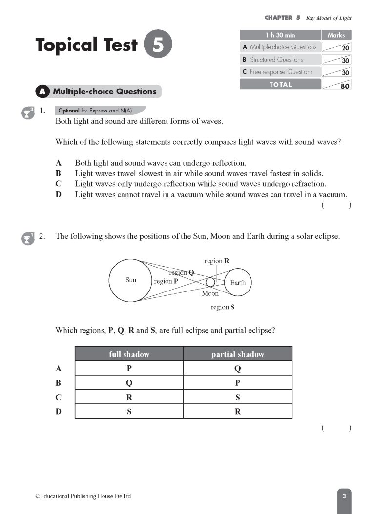 S1B/G3 Science Fast Forward Topical Tests – Singapore Learning Mind