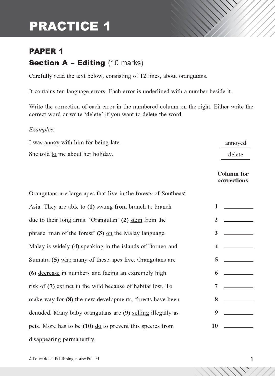 S1NT/G1 English Examination Practice – Singapore Learning Mind
